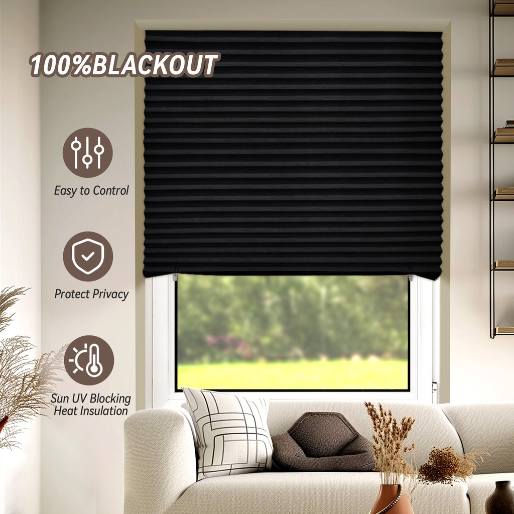 Full Blackout Window Blinds Cordless No Drill Cut to Size Clip On Stick ...