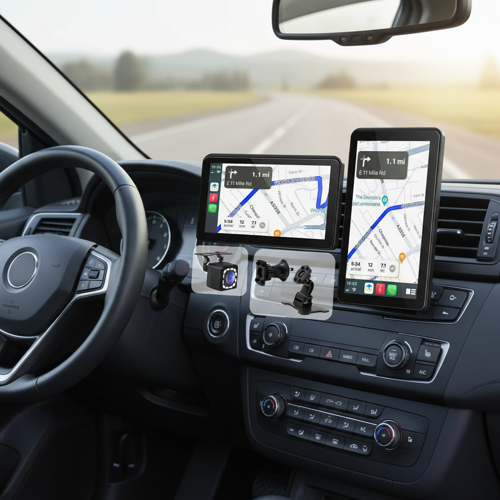 Car Stereo 7 Rotating Display Radio with Wireless Carplay, Android Auto ...