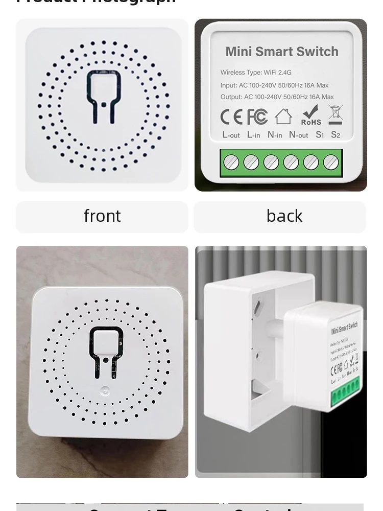 16A Tuya Compatible Mini Smart WiFi Switch with Power Monitoring 2-Way ...