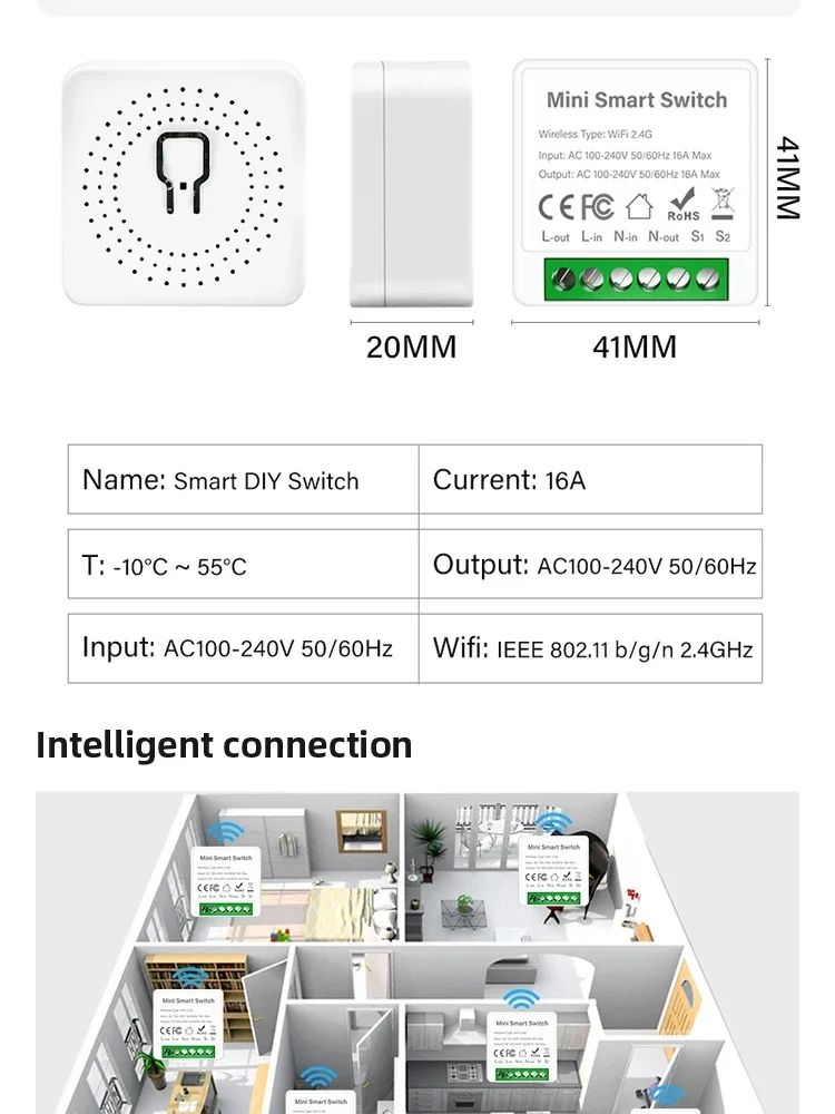 Mini Smart WiFi Switch 16A with Power Monitor 2-Way Timer Relay Works ...