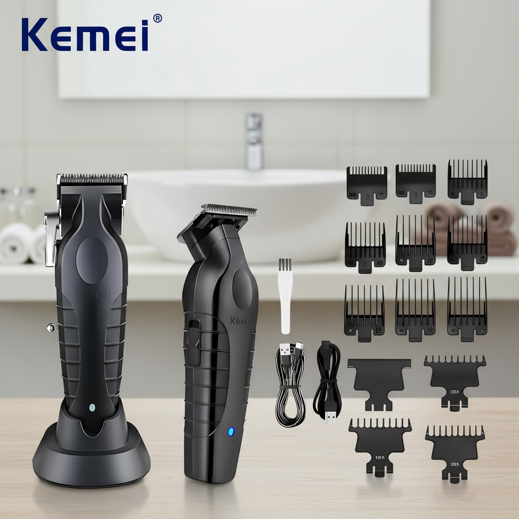 Kemei Home Barber Kit: Professional Cordless Hair Clipper and Shaver ...