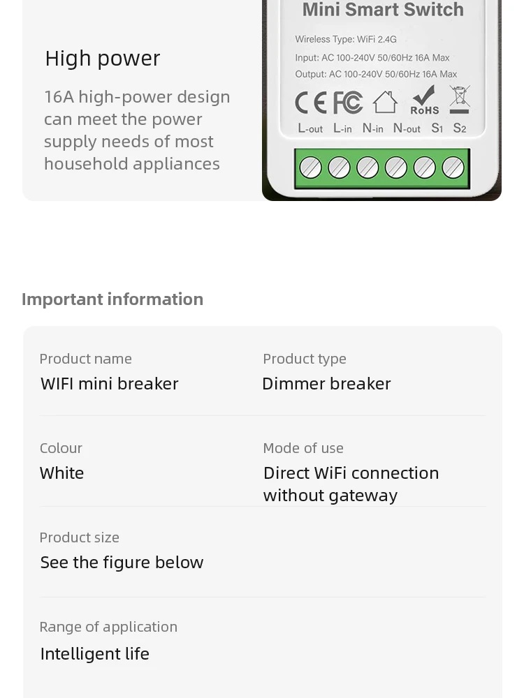 Mini Smart WiFi Switch 16A with Power Monitor 2-Way Timer Relay Works ...