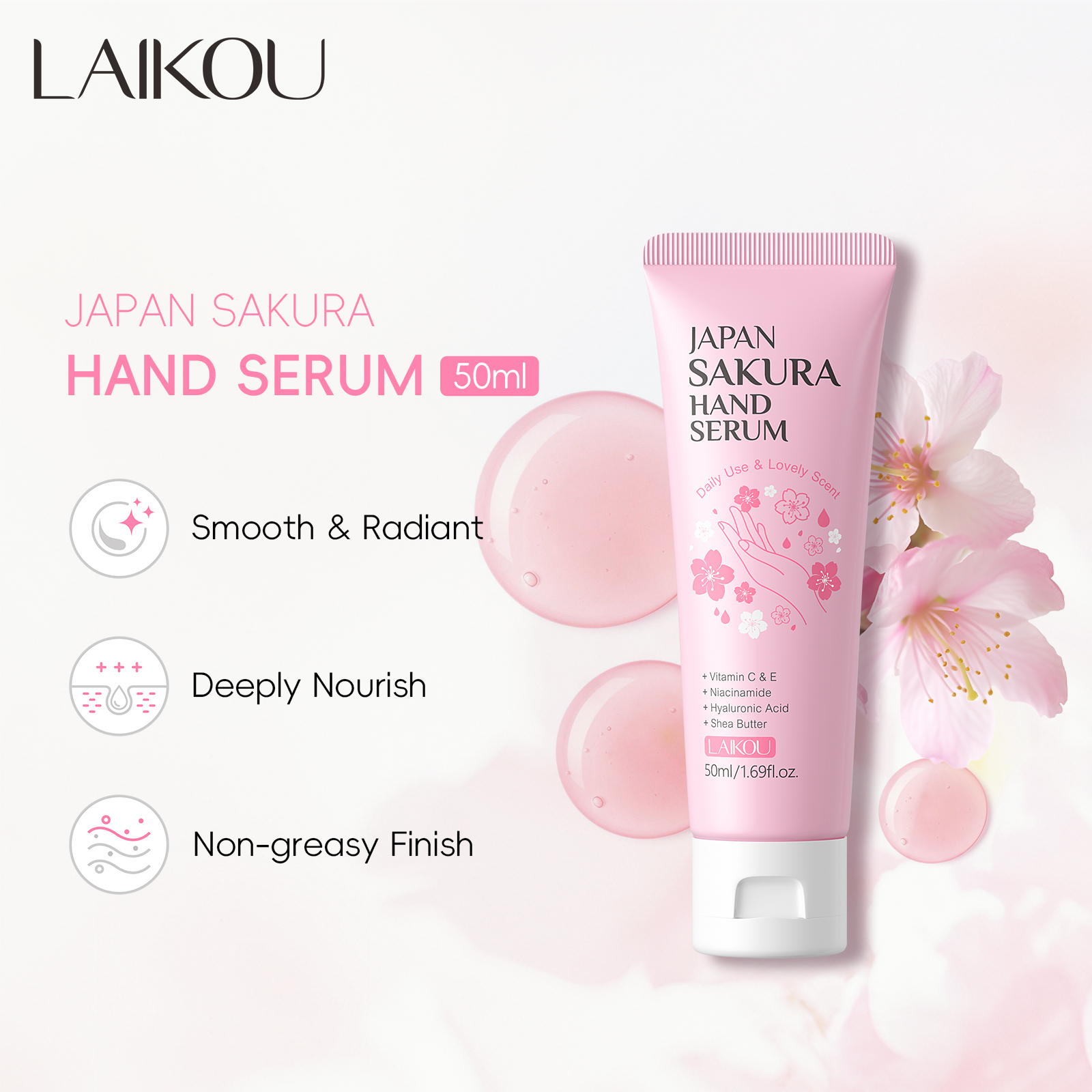 LAIKOU Japan Sakura Infused Hand Serum: Brightening & Nourishing ...