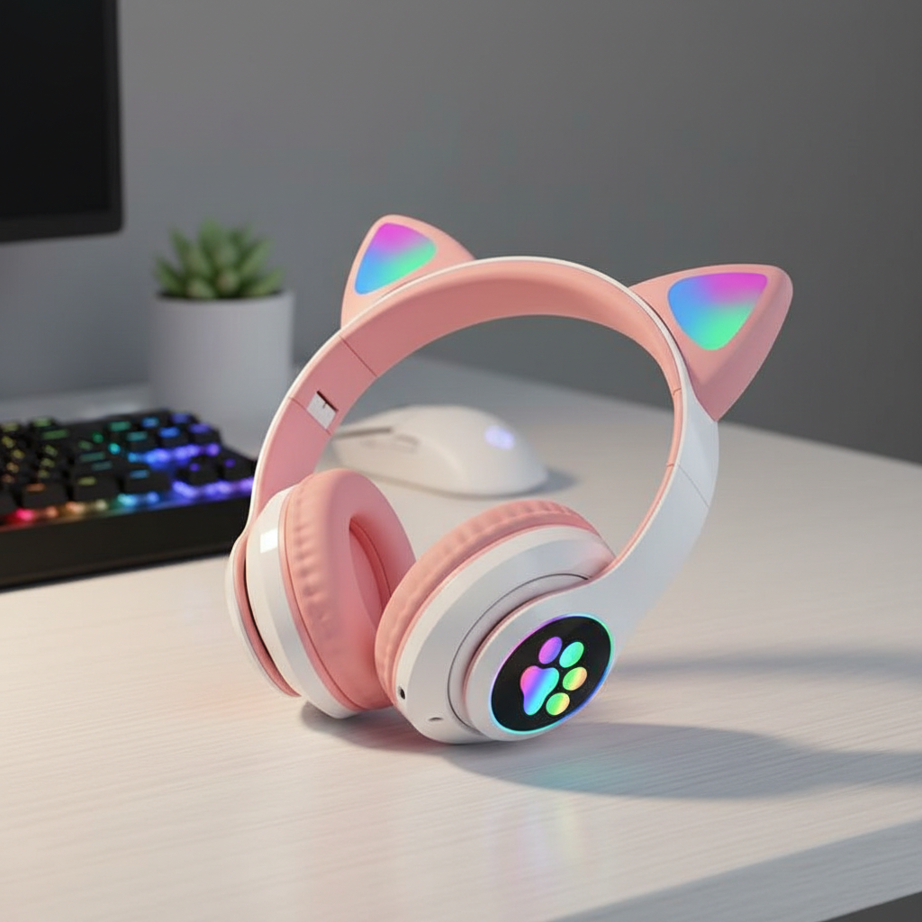 STN28 LED Headset Cat Ear Wireless Bluetooth Gaming Headphones Built in ...
