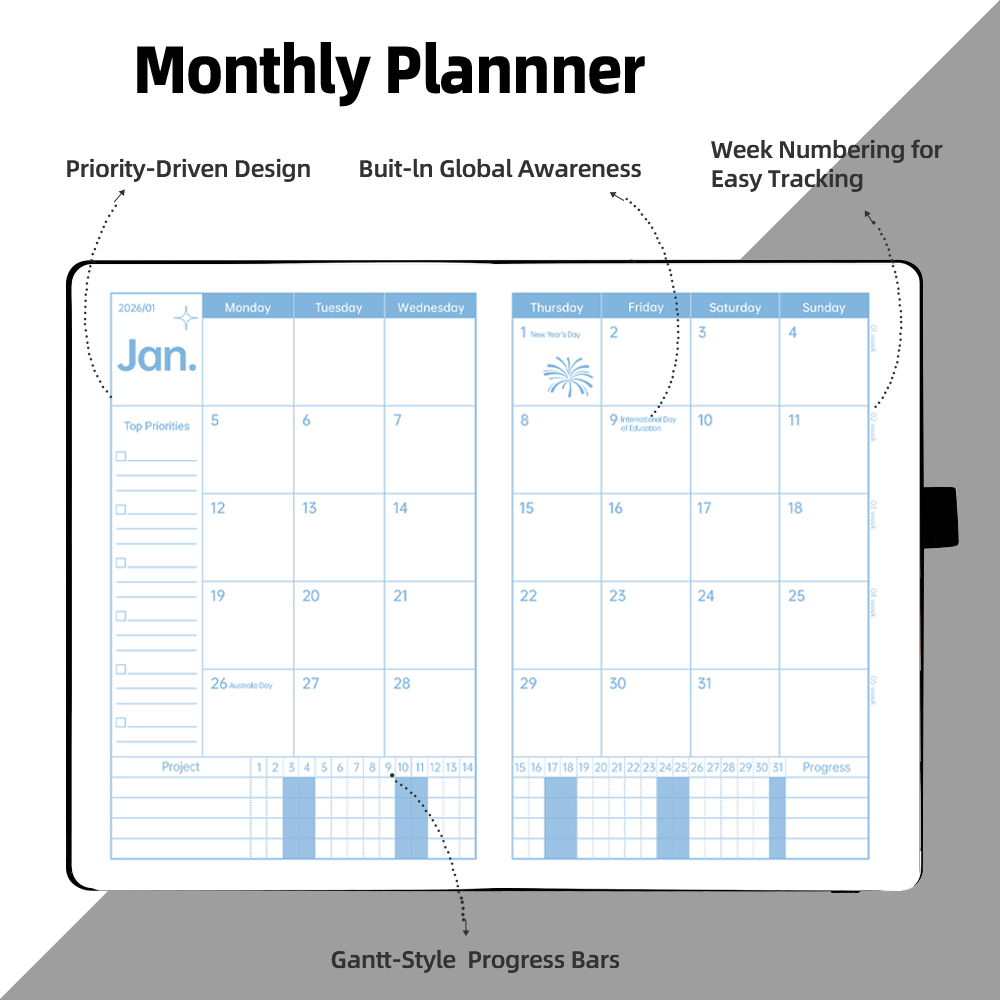 2026-2027 Calendar Planner A5, PU Leather Cover, 80 GSM Acid-Free Paper ...