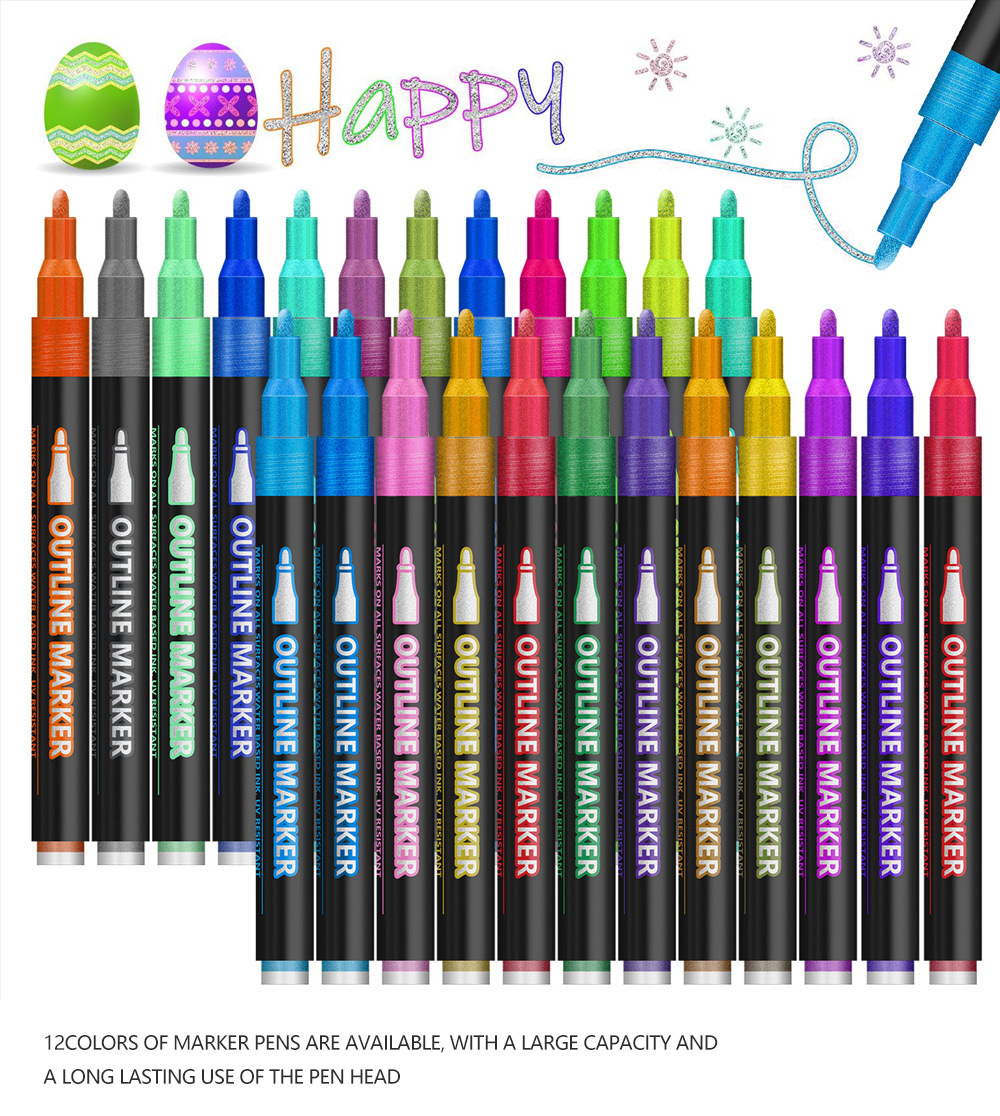 Double Line Contour Markers, 8/12-Color Set – Neon DIY Pens for ...