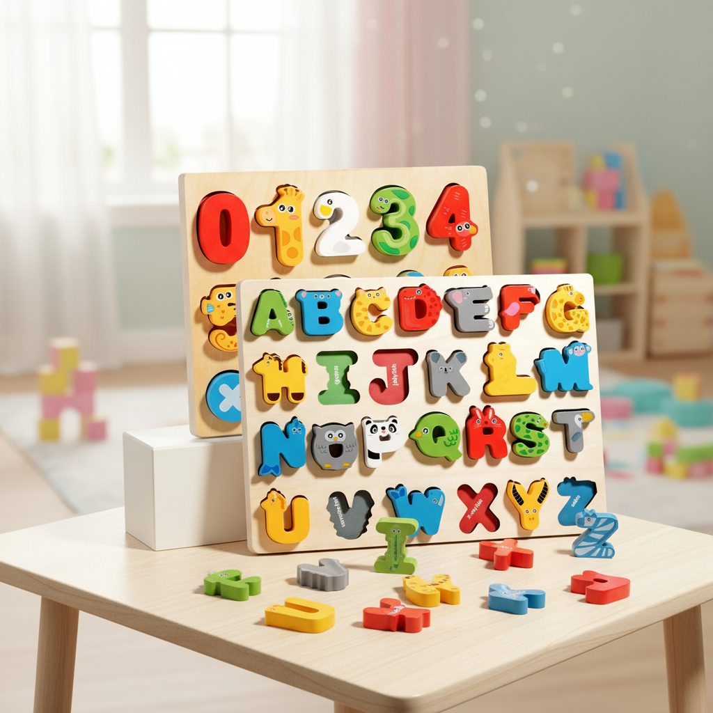 Wooden Alphabet and Number Learning Board for Toddlers Preschool ...