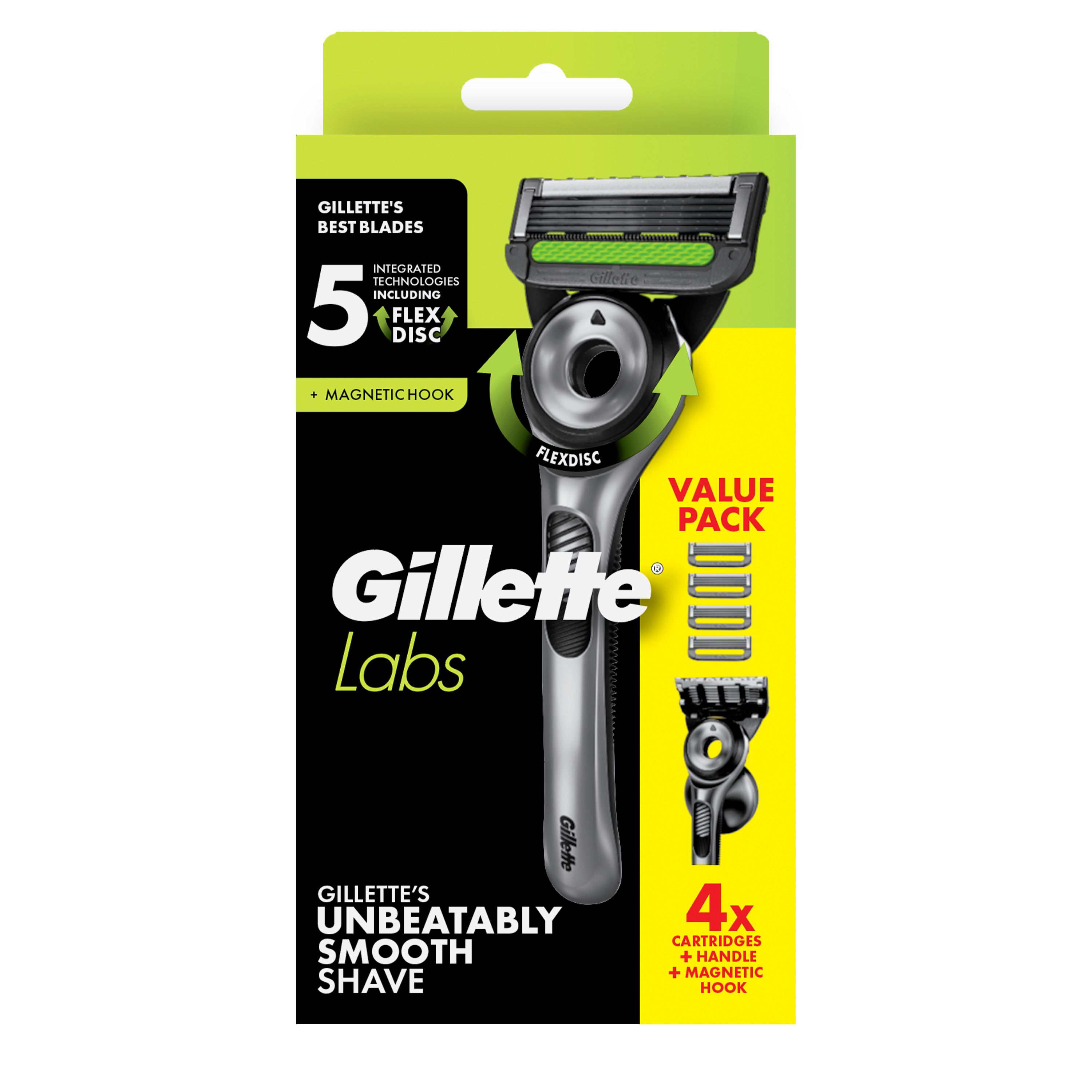 Gillette Labs with Exfoliating Bar Men's Razor Handle + 4 Razor Blades ...