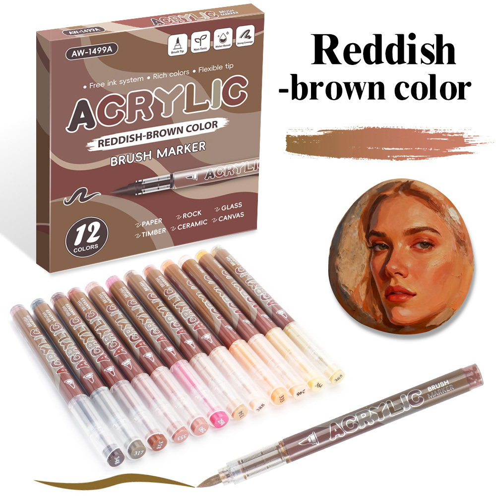 12 red brown straight liquid acrylic markers for Christmas, painting ...