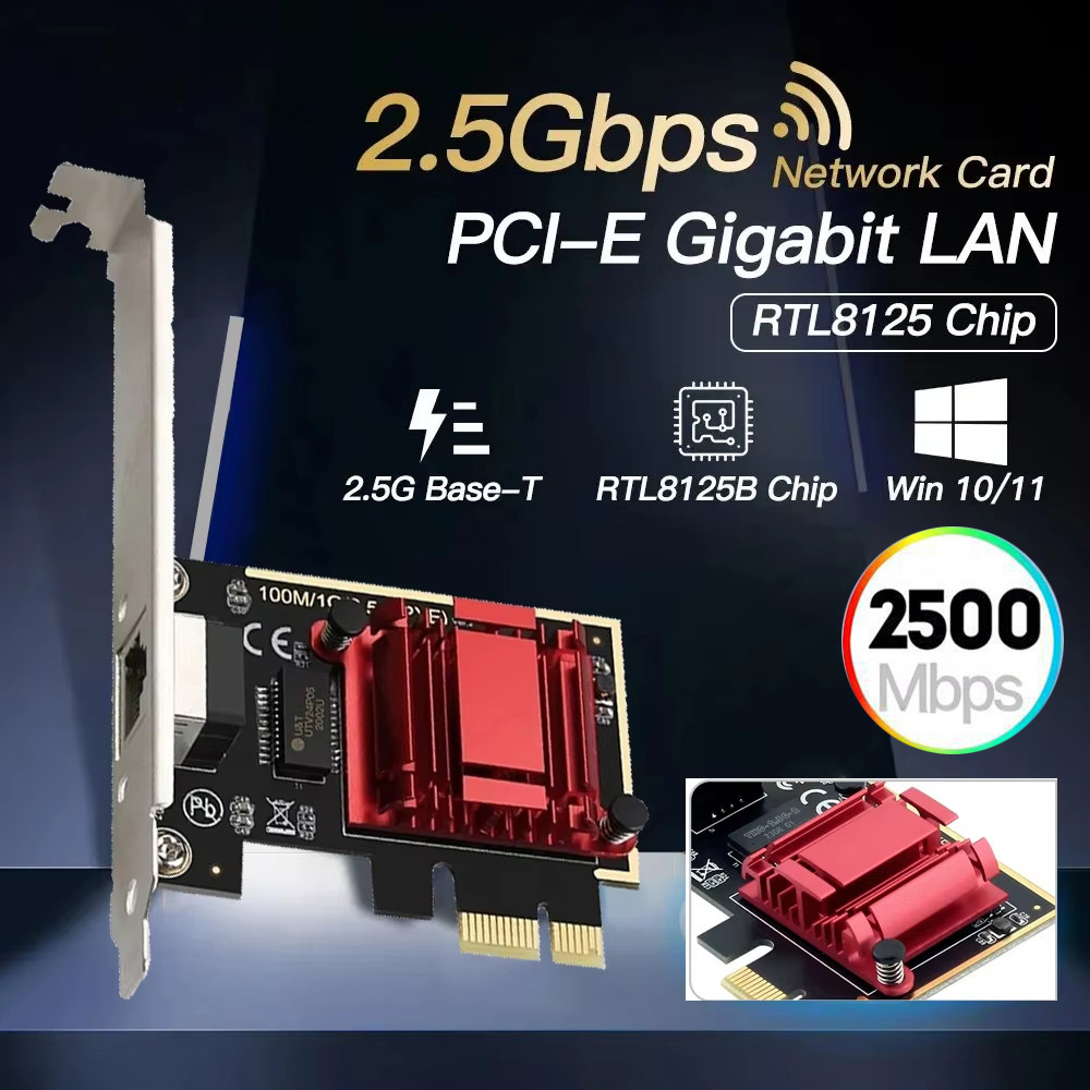 PICE To RJ45 2.5G Network Card RTL8125B Chip 2500Mbps PCI Express ...