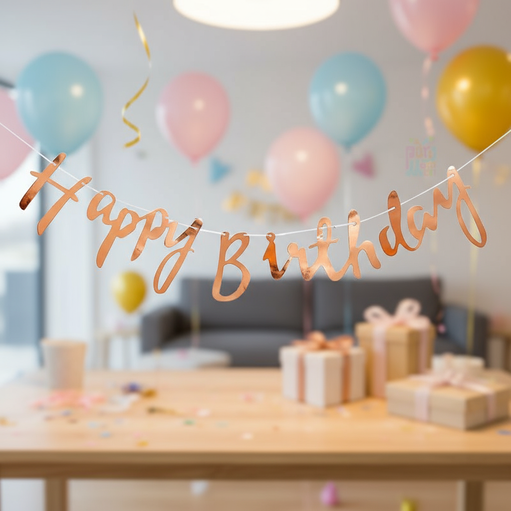 40-piece rose gold balloon stand birthday banner set triangle pennant ...