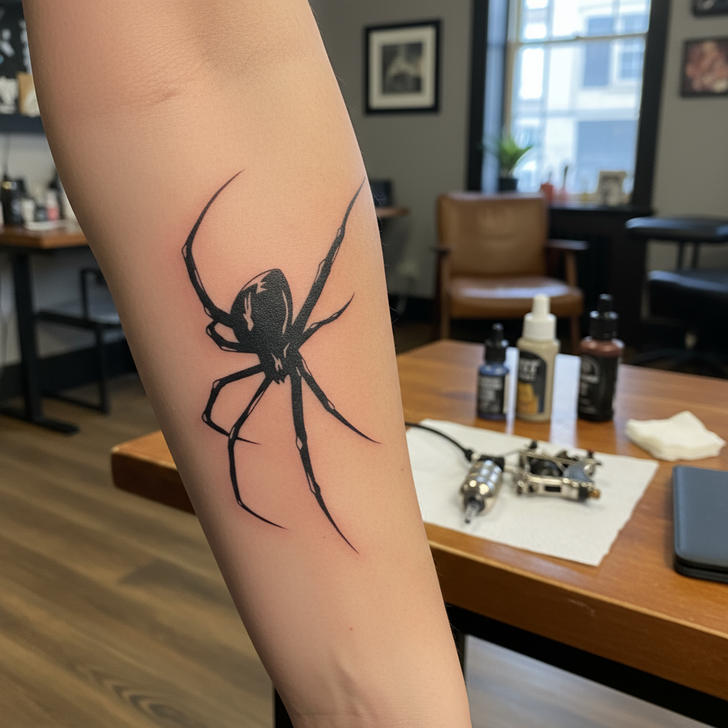 Waterproof Line Art Black Spider Temporary Tattoo - Realistic Semi ...
