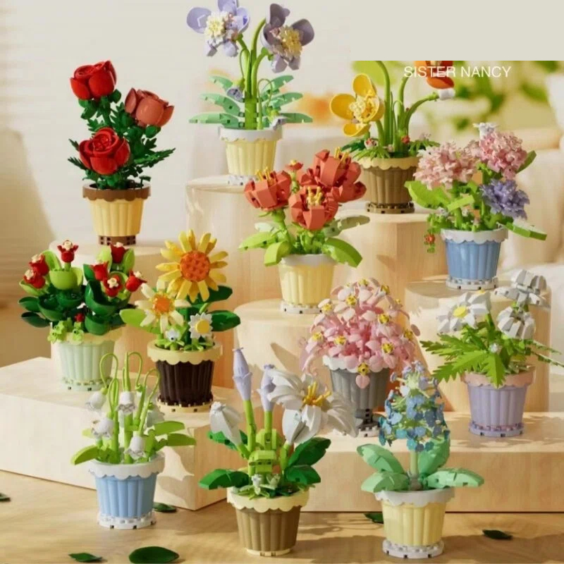 Building Blocks Eternal Flower Pot With Rose And Sunflower Model ...
