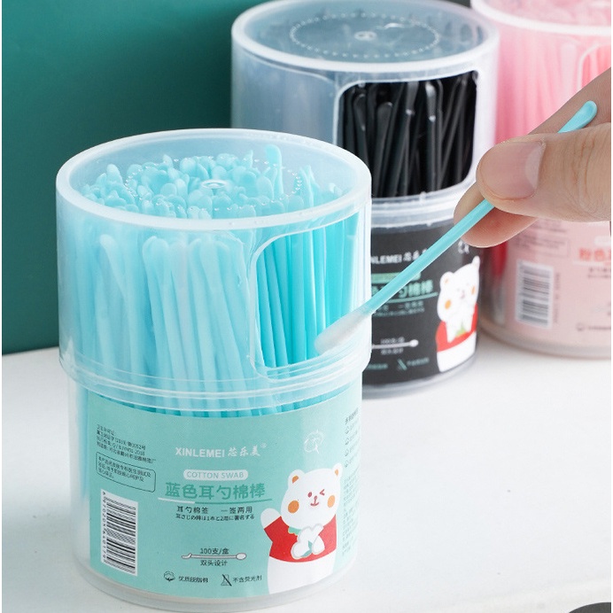 100 sticks/barrel Double-headed ear spoon cotton swabs Dual-use makeup ...