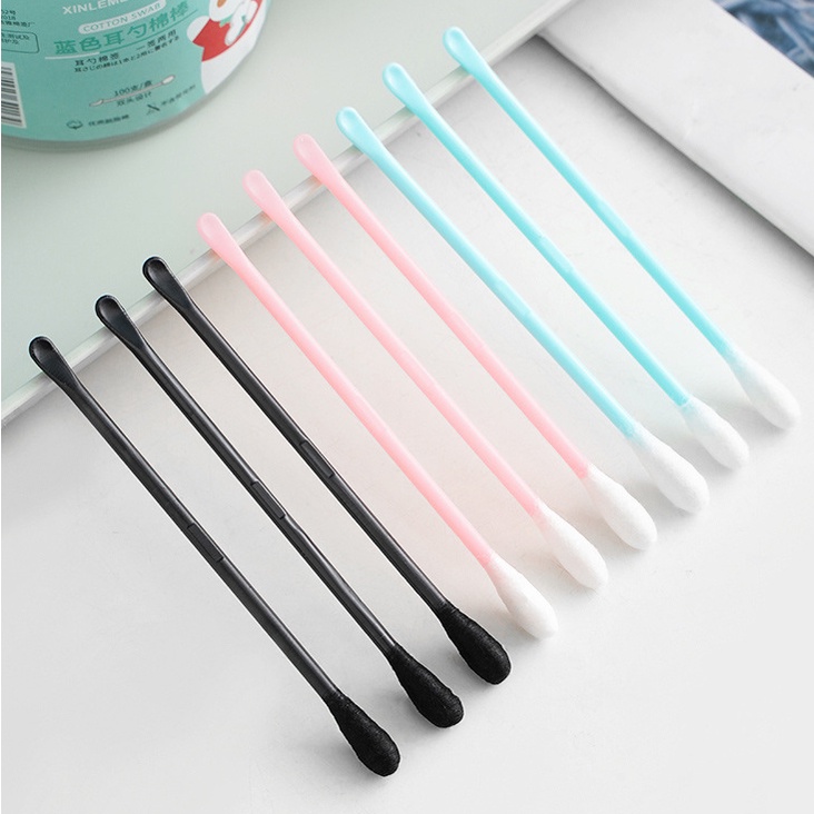 100 sticks/barrel Double-headed ear spoon cotton swabs Dual-use makeup ...