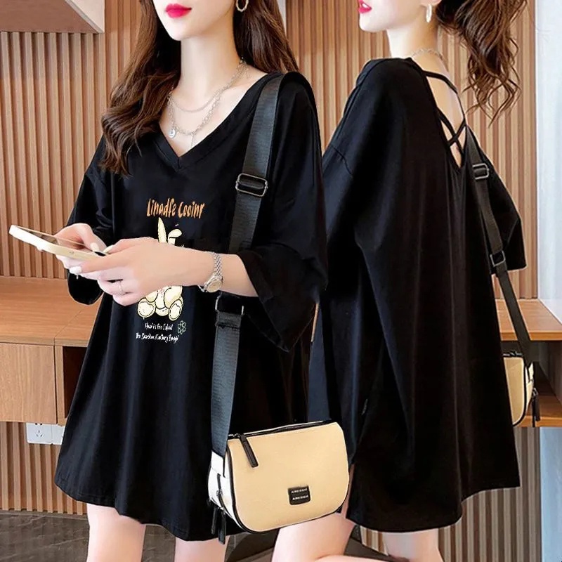 【40-150KG】Women Oversized V-neck Short Sleeve T-shirt C9917 | Shopee ...
