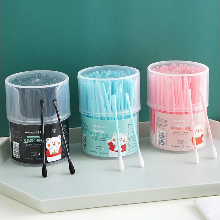 100 sticks/barrel Double-headed ear spoon cotton swabs Dual-use makeup ...