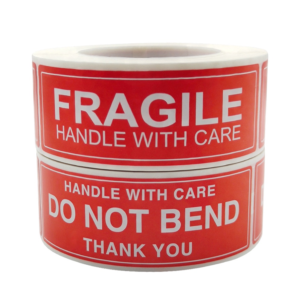 250 Pcs/ Roll Red Fragile Warning Labels "Handle With Care""Do Not Bend ...