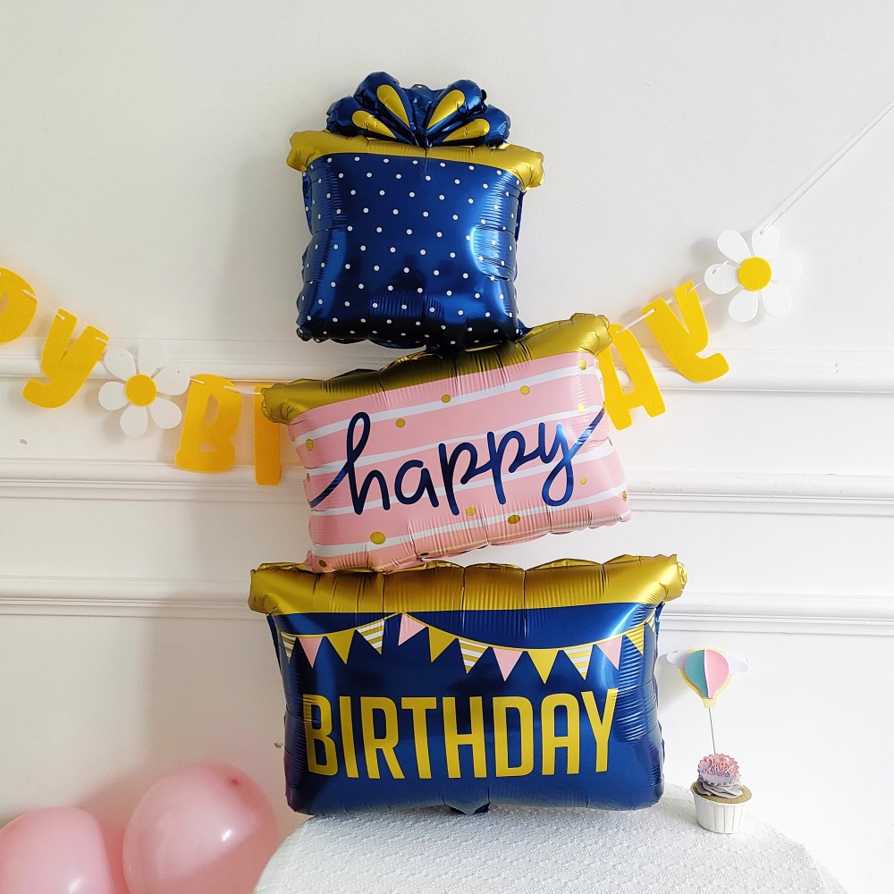 New Large Conjoined Blue Three-Layer Cake Balloon Double-Layer Birthday ...