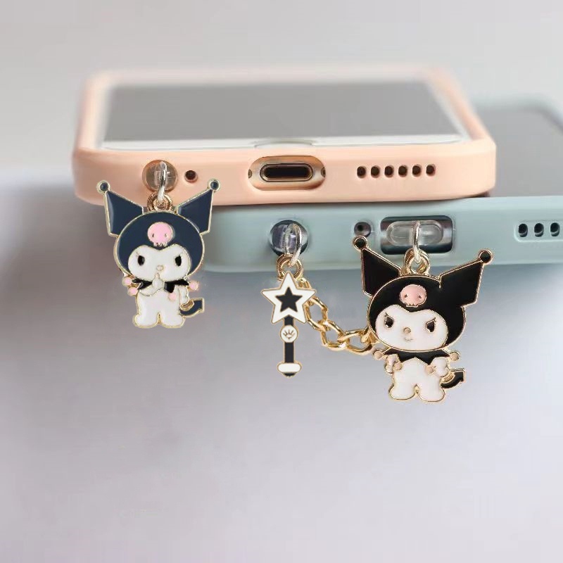 Anime cute sanrio kuromi mobile phone charm anti dust plug iphone type ...