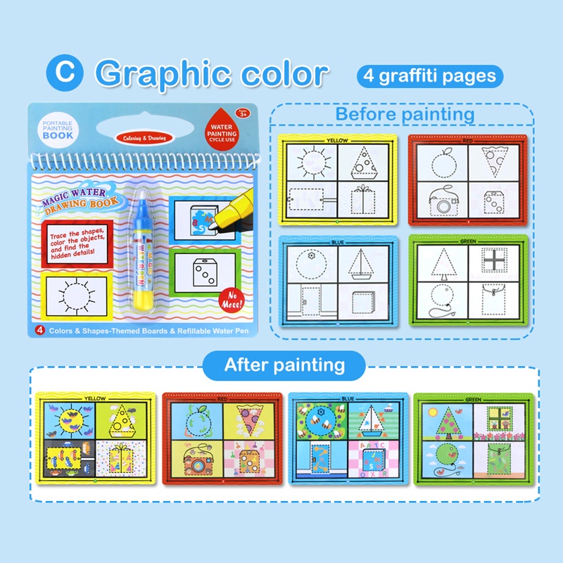 [SG Stock] Reusable Magic Water Pen Drawing & Colouring Book for Kids ...