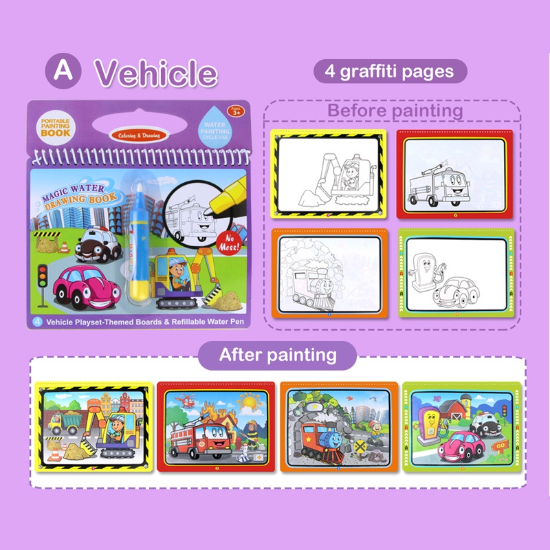 [SG Stock] Reusable Magic Water Pen Drawing & Colouring Book for Kids ...