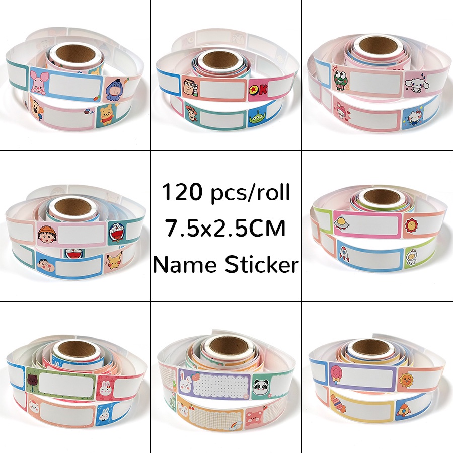 120 Pcs/Rolls Rectangle Cute Cartoon Name Stickers School Students ...