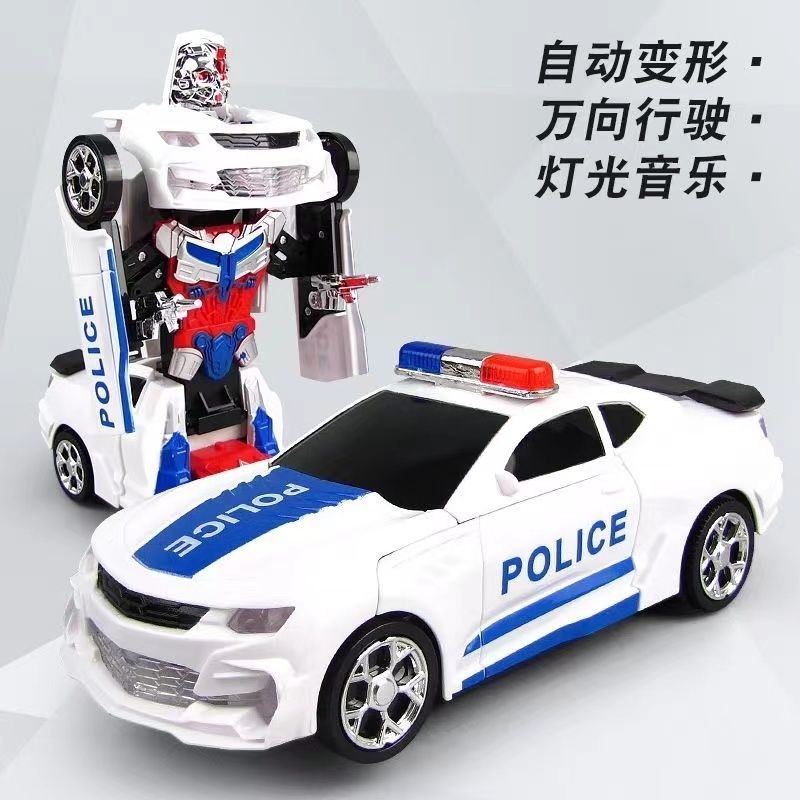 Straw Straw Straw Police Car Transformers Deformation Light Music Robot ...