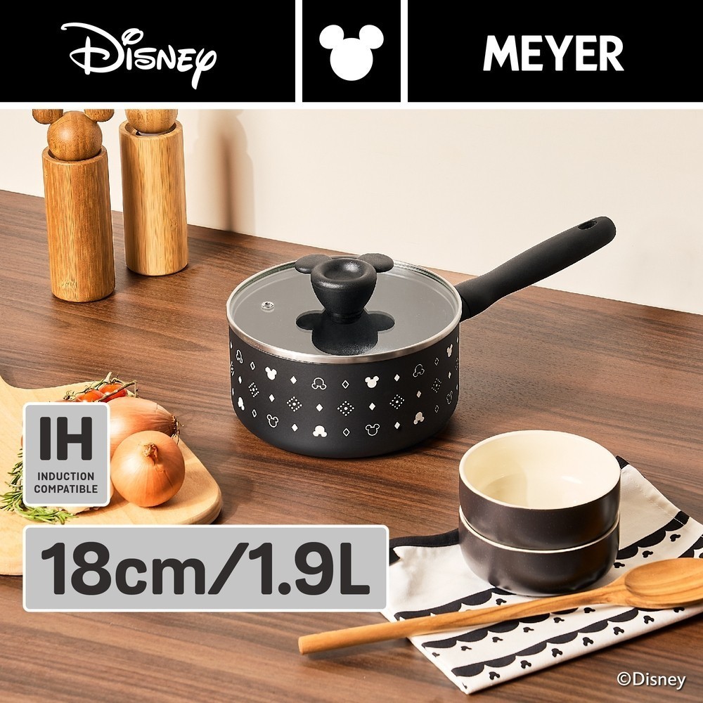 DISNEY MONOCHROME Cooking Pot With Handles MEYER Size 18 Cm/1.9l With Glass Lid Saucepan Mickey ...