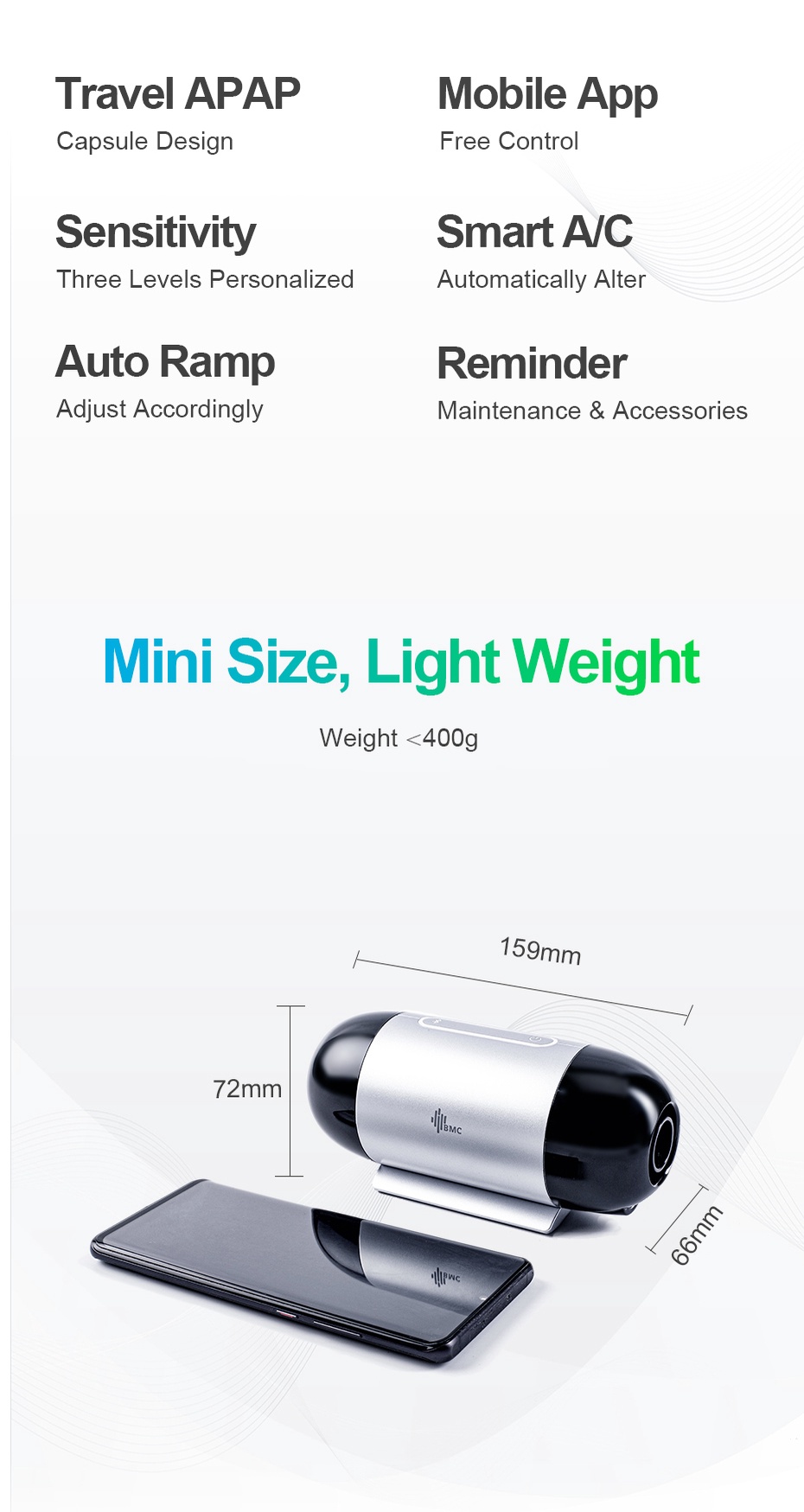 BMC M1 Mini Auto CPAP APAP Car Travel With Anhydrous Humidifying Auto ...