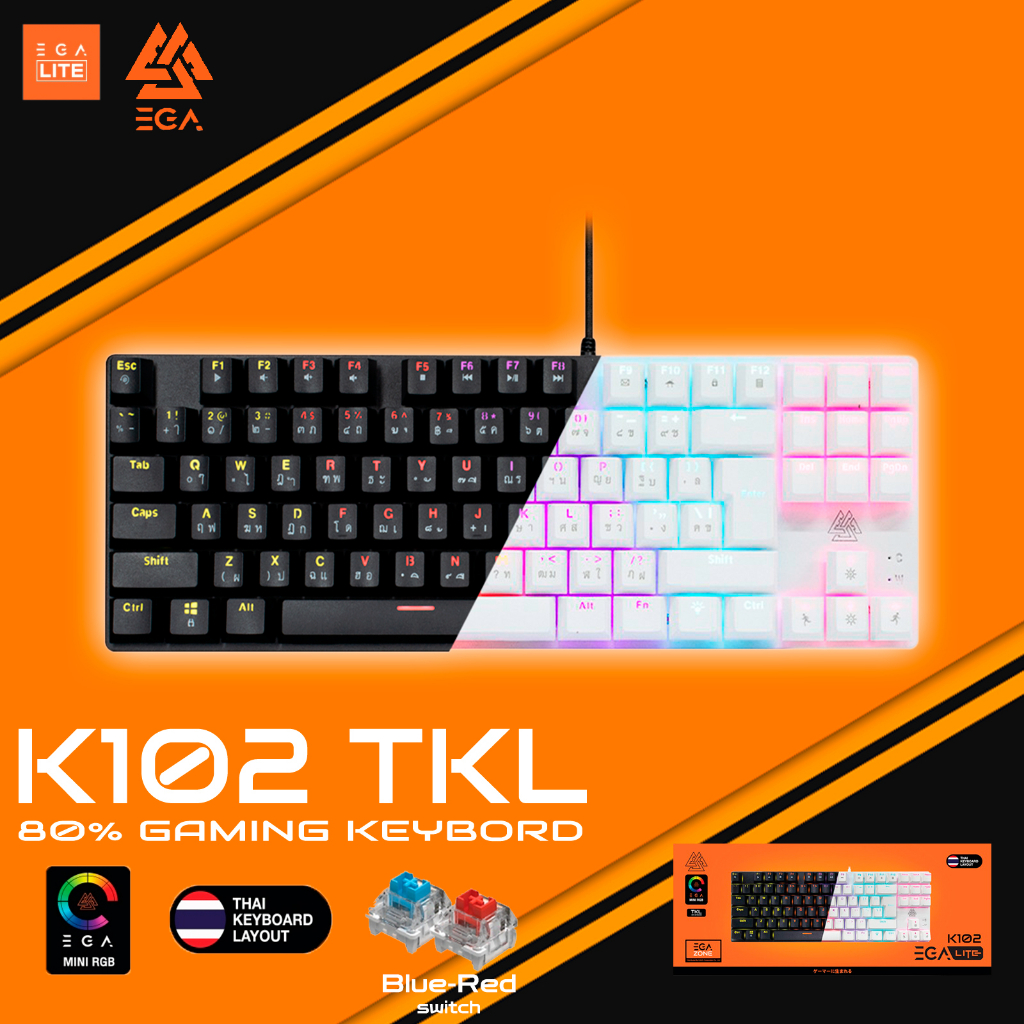 GAMING Keyboard EGA TYPE-K102 TKL KEYBORD Mini RGB Mechanical Blue/Red ...