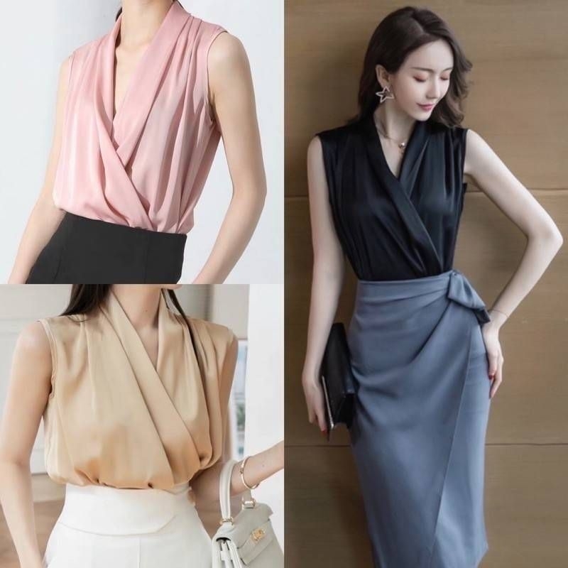 Ey_official 306 Sleeveless Shirt Pleated Front Tag On 2 Shoulders The ...