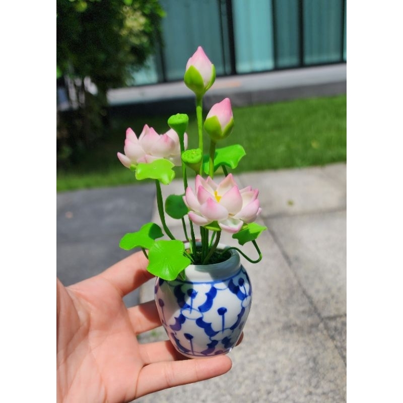 Clay Lotus Flower In A 5.5-Inch Tall Porcelain Basin | Shopee Singapore