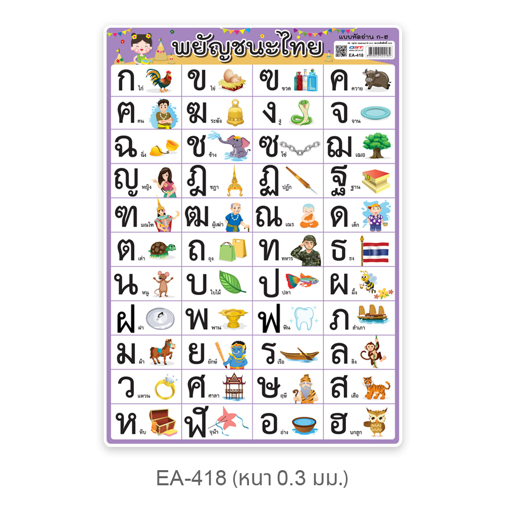 Thai Consonants EA-418 Plastic Poster A4 Size Teaching Material ...