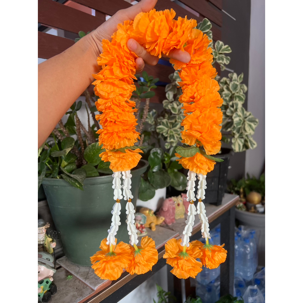 Marigold Garland (2 Male Golden Orange 50cm) Tight Flowers Beautiful ...