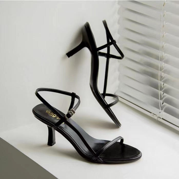 Fashion Women High Heels Open Toe Stilettos One Word Strap 2.5 Inches ...