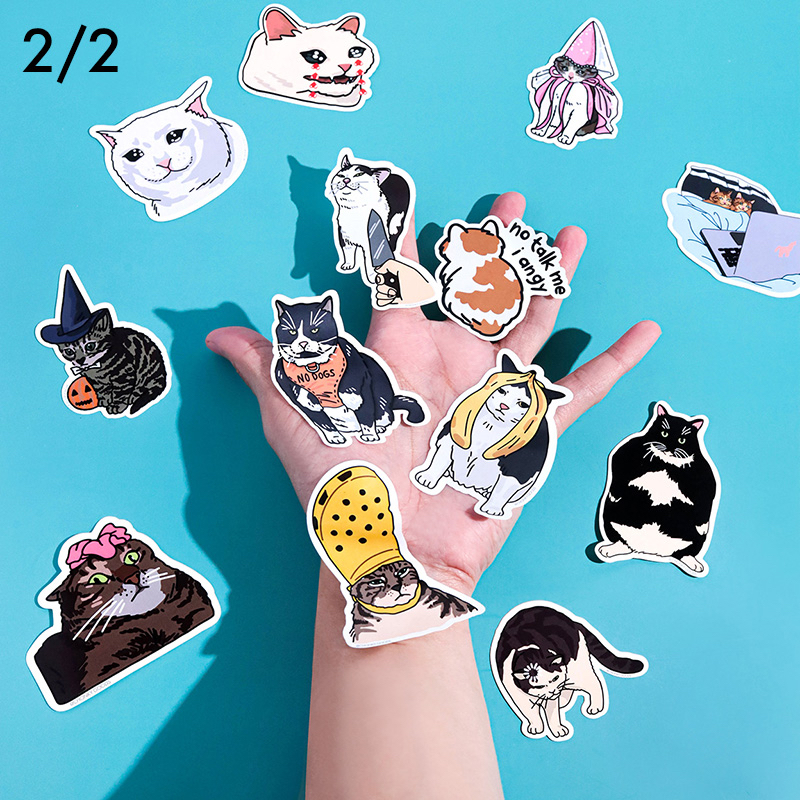 Waterproof Die Cut Sticker Mem Cat Cute Scream | Sad Crying Fat Funny ...