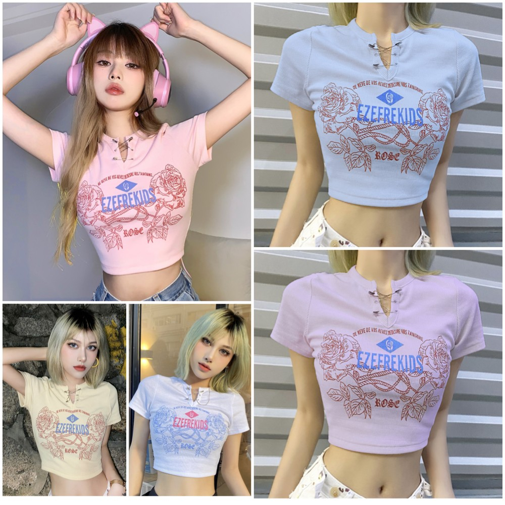 free size CT59211 Women's Half Sleeve Crop Top Short Deep v Face Round ...