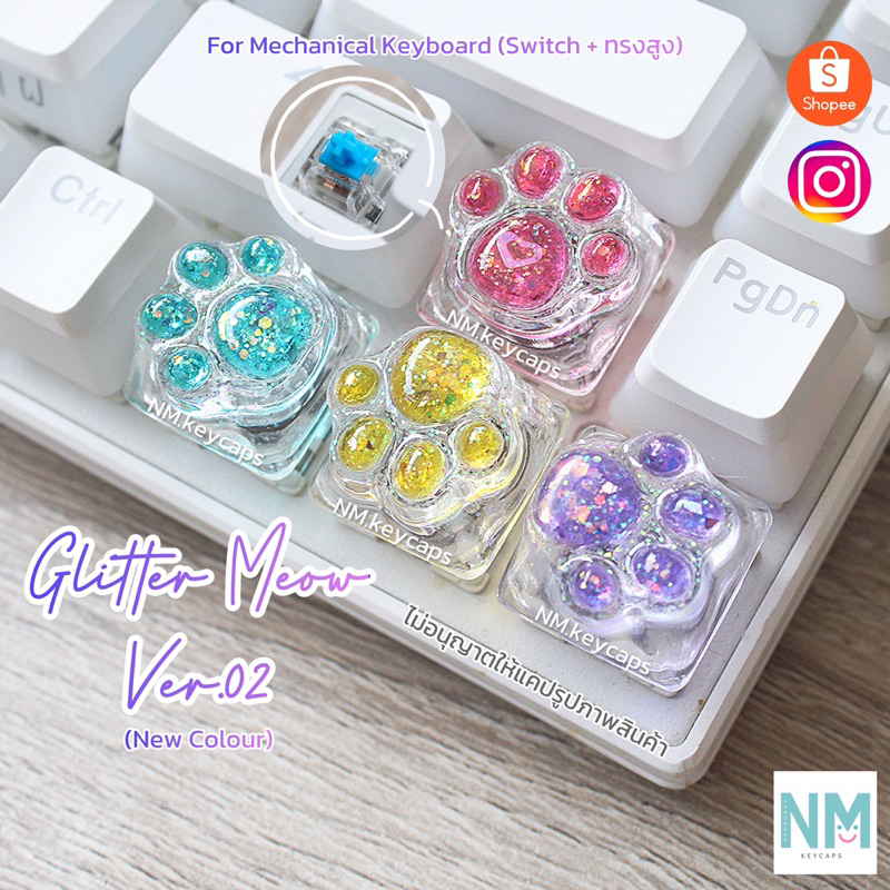 Glitter Cat Paw Key Caps New Colour!!(Mechanical Keyboard) | Shopee ...