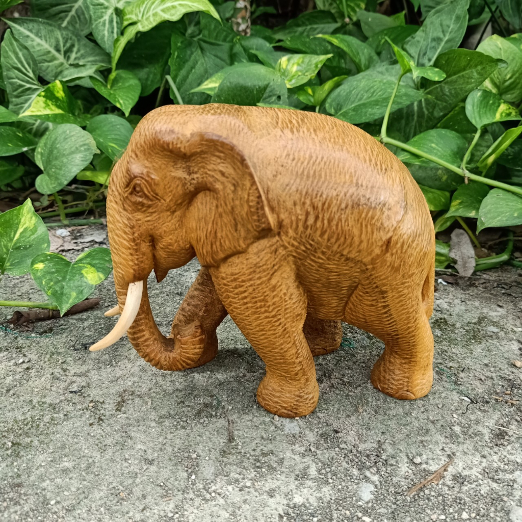 Teak Elephant Carved Real Wood Texture Color Decorated With Surface ...