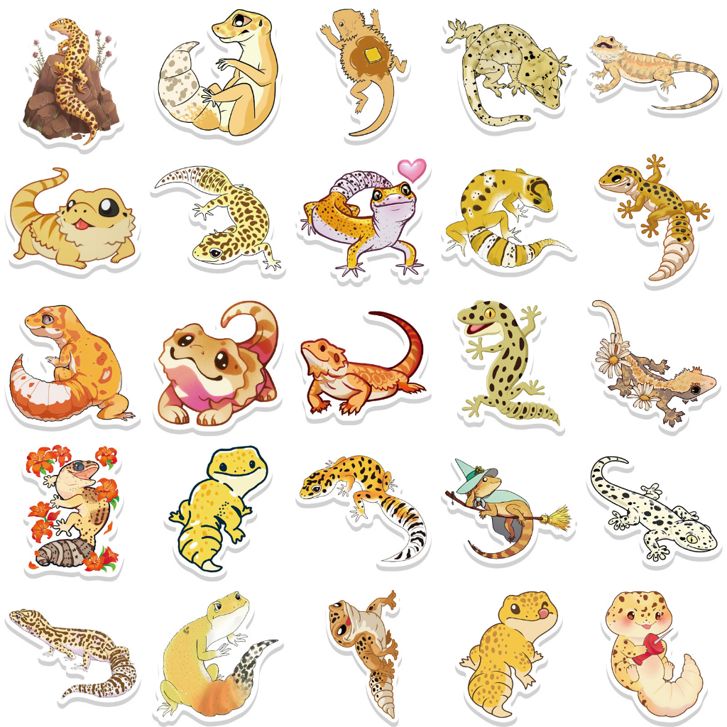 Cute animal Gecko Lizard 50 Sheets Waterproof sticker Reusable Stickers ...