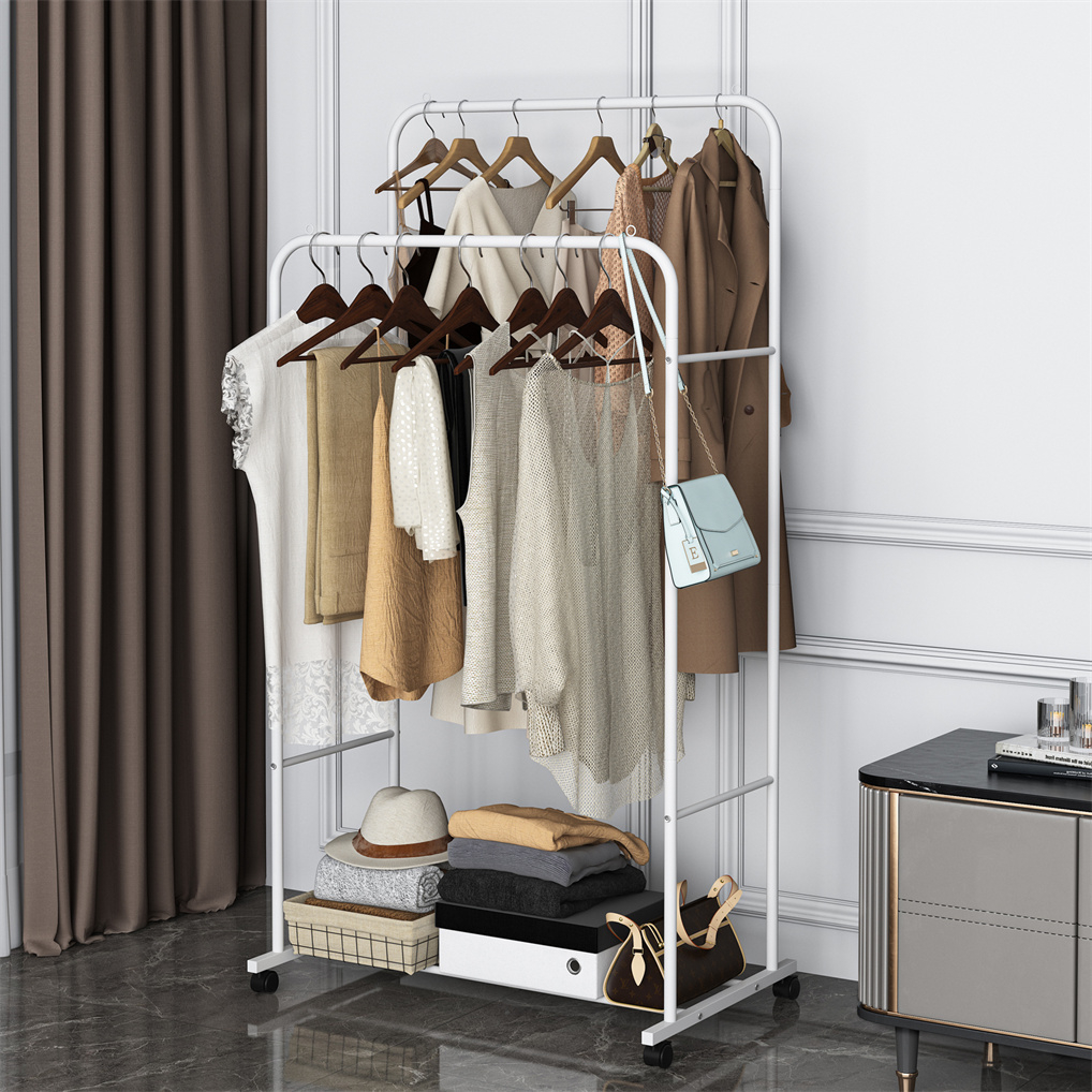 Double Bar Clothes Rack with Shelves Hanger Rotating And Durable Heavy ...