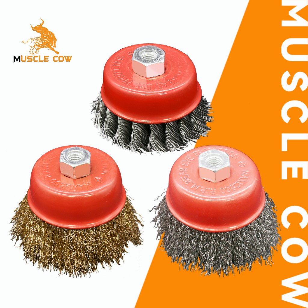 MUSCLE COW Cup Wire Brush 3 Inch Thread M10 For 4 Grinding Machine Fine ...