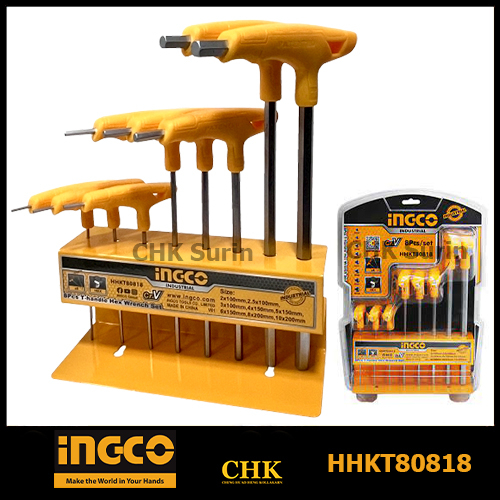 INGCO HHKT80818 (Pending) Hex Allen Key Set 2-10 Mm T-Handle (8 Units ...