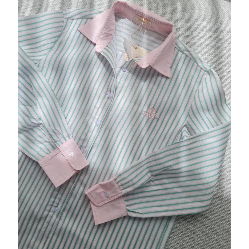 Vv Shirt With Stripe Pattern In Soft Pastel Colors | Shopee Singapore