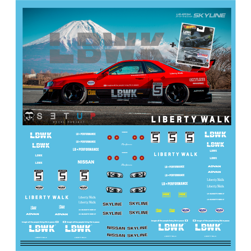 Decal white toner Nissan nismo LBWK R34 fast and furious set HW Water ...