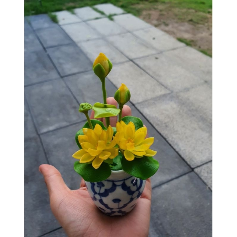 Clay Lotus Flower In A 5.5-Inch Tall Porcelain Basin | Shopee Singapore