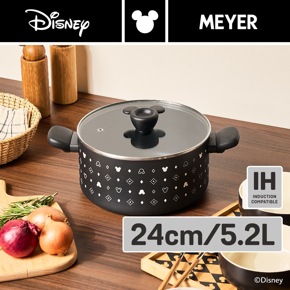 DISNEY MONOCHROME Stew Pot 2 Ears MEYER Size 24 Cm/5.2 Litre With Glass ...