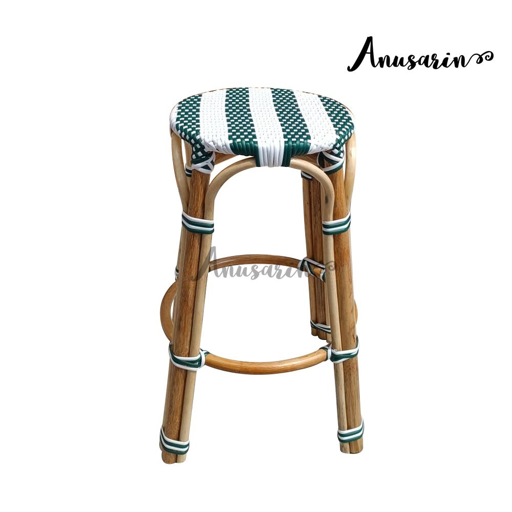 Anusarin Tall Rattan Stool 72 cm Bar Real And PE Wicker White And Green ...