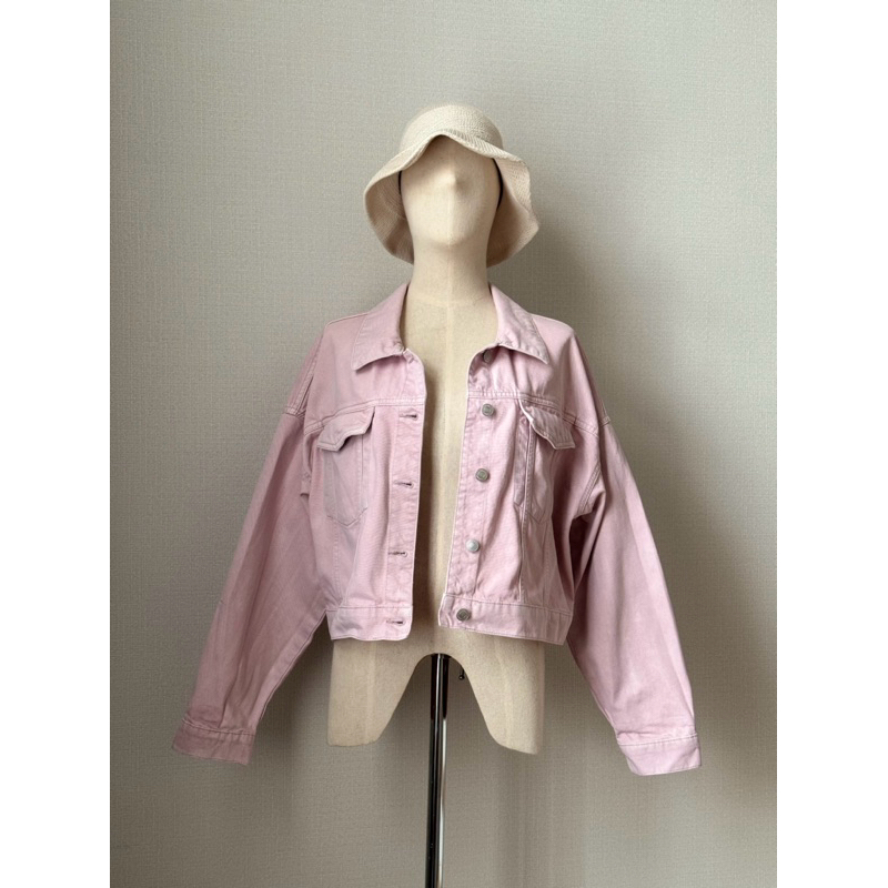 Oversize Denim Jacket Milk Pink Dynamite Brand. | Shopee Singapore